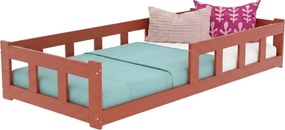 Benlemi Nízké jednolůžko FENCE 4v1 se zábranou 120x200 cm + matrace ADAPTIC Zvolte barvu: Cihlová, Zvolte zábranu: S jednou zábranou vpravo