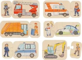 GOKI Dřevěné puzzle Vozidla 6v1 / od 2 let