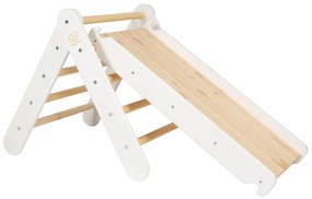 Dětský dřevěný žebřík se skluzavkou/lezeckou stěnou 2v1 Pikler: bílý