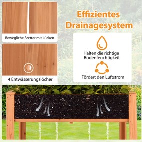 Costway Dřevěný vyvýšený záhon s mříží a policí záhon s drenážními otvory