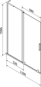 Mexen Velar L, 2-křídlová posuvná vanová zástěna 110 x 150 cm, 8mm sklo námraza, broušená ocel, 896-110-003-31-97