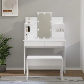 vidaXL Set toaletního stolku s LED kompozitní dřevo [3114127] Barva: Bílá