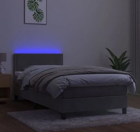 vidaXL Box spring postel s matrací a LED 80x200 cm samet [3134309] Barva: světle šedá