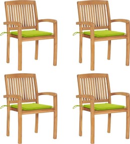 vidaXL Stohovatelné zahradní židle s poduškami 4 ks masivní teak [3073211] Barva: Jasně zelená