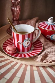Pip Studio Love Birds Medailon Stripes hrnek 225ml, červeno-růžový (Love Birds kolekce červeno růžová, 225ml)