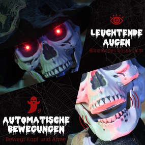 HOMCOM Halloween duch, Halloween dekorace, zvuková funkce, s pohybovým senzorem a LED světly, 101 cm x 64 cm x 178 cm