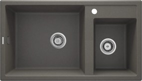 Deante Eridan, granitový dřez na desku 880x500x200 mm, 3,5" + prostorově úsporný sifon, 2-komorový, antracitová metalíza, ZQE_T20B