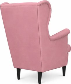 relaxační křeslo, ušák, dřevo/kov/samet, 102x75x85 cm, nohy tmavé/růžová, Dekorino KR20260115
