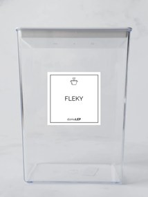 FLEKY  – bílá samolepka na dózu, základní písmo, 5 x 5 cm | DomaLEP