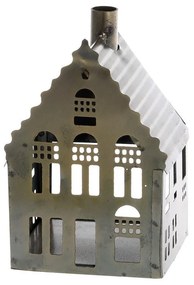 Mosazný antik kovový domek na svíčku Canie - 7*7*12 cm