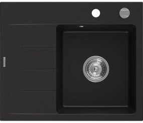 Mexen Ben, 1-komorový granitový dřez 600x500x190 mm, pravý + chromový sifon, černá, 6523605000-77