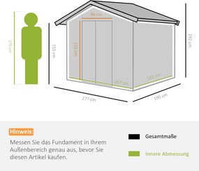 Outsunny kovový přístřešek zahradní přístřešek s podezdívkou, přístřešek na nářadí, odolný proti povětrnostním vlivům, žlutý, 277x195x192cm