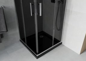 Mexen Rio, čtvercový sprchový kout s posuvnými dveřmi 90 x 90 cm, 5mm šedé sklo, chromový profil + černá sprchová vanička, 860-090-090-01-40-4070