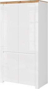 Skříň čtyřdveřová Vigo 106x202x56 cm Bílý lesk / Dub wotan