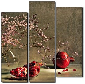 Obraz na plátně - Zátiší - větev a granátové jablko - čtverec 3274C (105x105 cm)