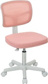 Vinsetto ergonomická kancelářská židle bez opěrek na ruce, otočná židle s prohnutým síťovaným opěradlem a kolečky, růžová