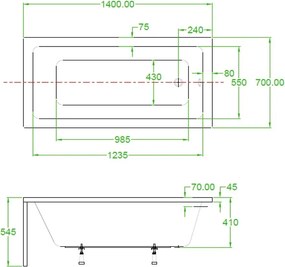 BPS-koupelny Akrylátová obdélníková vana k vestavbě HYD-NIL140-VEST 140x70 cm bílá, odtokový komplet chrom