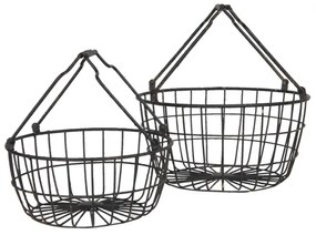 2ks černé antik drátěné košíky s uchy – 30x17 /  25x13 cm