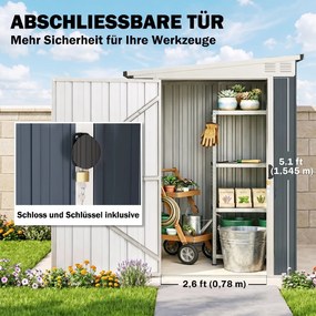 Outsunny Kovová Kůlna na Nářadí 2.7m² 128x231x181cm Se Šikmou Střechou, Okno, Zámek, Voděodolná Exteriérová Kůlna pro Zahradní Prostor Tmavě Šedá