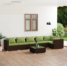 vidaXL 7dílná zahradní sedací souprava s poduškami polyratan [3101722] Barva: Hnědá a zelená