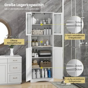 Costway Koupelnová skříňka volně stojící vysoká s 4 dvířky a otevřenou
