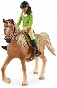 Schleich 42542 Černovláska Sarah s pohyblivými klouby na koni Mystery