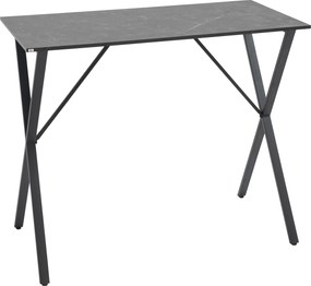 HOMCOM Moderní barová plocha v industriálním stylu, vysoký kuchyňský stůl s dřevem s mramorovým efektem a ocelí, 120 x 60 x 102 cm, černý | Aosom