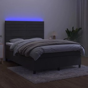 Box spring postel s matrací a LED tmavě šedá 140x200 cm samet 3136186