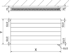 Mexen, Mexen Line CVL21 panelový radiátor 500 x 2000 mm, spodní připojení, 2016 W, bílý - W621L-050-200-00