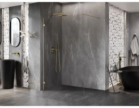Mexen Lunar sprchová stěna levá 90 x 200 cm, 8mm čiré sklo, zlatá matná, 830-090-000-55-00-L