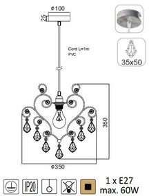 ACA DECOR Závěsné svítidlo ZIZI max. 60W/E27/230V/IP20