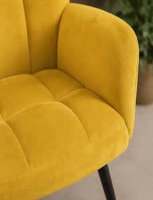 křeslo relaxační, odpočinkové, ušák, kov/samet, 98x63x69 cm, černá/hořčicově žlutá, Dekorino KR20260008