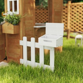 Outsunny dětský domeček, zahradní domek ze dřeva s dveřmi a okny, lavičkou, poštovní schránkou, plotem, pro děti od 3 do 6 let