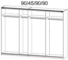 Šatní skříň Quadra, 315 cm, dub sonoma/zrcadlo