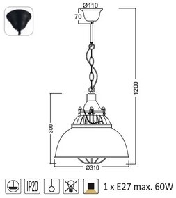 ACA DECOR Závěsné svítidlo SEGA max. 60W/E27/230V/IP20