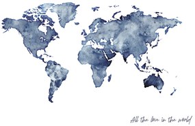 Ilustrace Worldmap blue watercolor, Finlay & Noa, (40 x 30 cm)