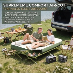 Campingzelt-Set für 2 Personen mit Feldbett und Luftmatratze Grün