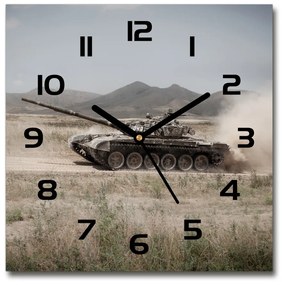 Wallmuralia Skleněné hodiny čtverec Tank na poušti 30x30 cm