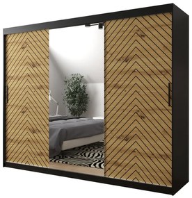 Posuvná skříň se zrcadlem Ratintu 250 cm, Úložný prostor: ano, Barva: dub artisan / dub artisan + černá