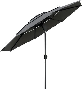 Outsunny Zahradní Slunečník Kola Sklopený Ø 2,85 x 2,5 m s Kličkou pro Otevírání, 2 Větrací Otvory, 180 g/m² Ochrana proti UV, Balkónový Slunečník, Te