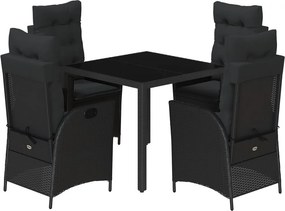 5dílný zahradní jídelní set s poduškami černý polyratan 3213068