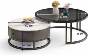 LuxuryForm DESIGN Konferenční stolek AMARO 80 / 60 cm – bílý mramor / sklo (set 2 ks)