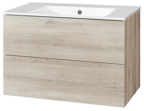 Mereo Mereo, Aira, koupelnová skříňka s keramickým umyvadlem 81 cm, bílá, dub, šedá, CN721
