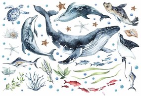 Gario Dětská nálepka na zeď Ocean - velryba, delfíni, želva a tuleň