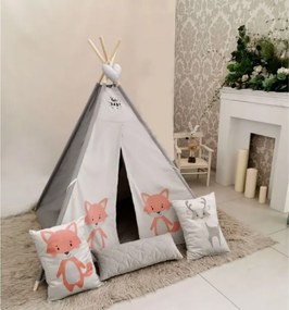 Lovegifts  Teepee stan pro děti Liška 110x110cm šedý