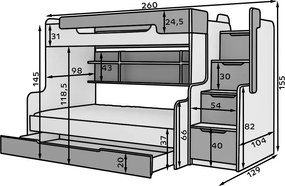 ADRK Furniture Patrová postel se schody HARELL