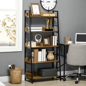 HOMCOM Knihovna v industriálním stylu, nakloněná, 5 polic, 70L x 35W x 150H cm