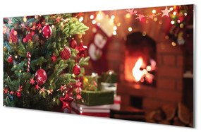 Obraz na skle Ozdoby vánoční strom dárky 125x50 cm