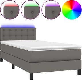 Box spring postel s matrací a LED šedá 80 x 200 cm umělá kůže 3134193