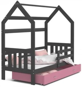 Dětská postel DOMEK 2 se šuplíkem 160x80 cm šedá růžová